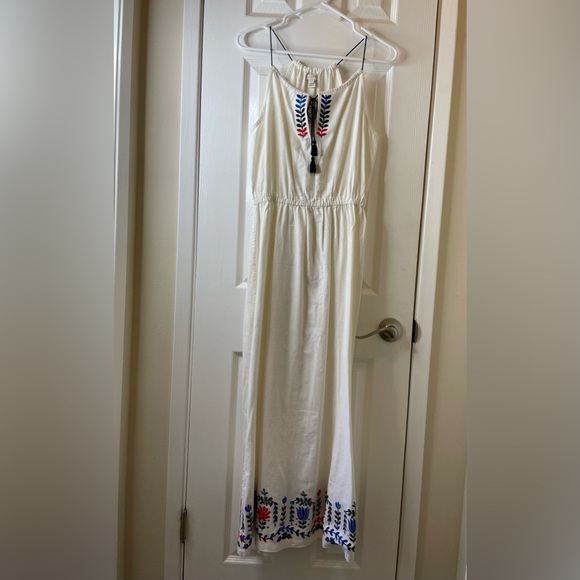 J. Crew | Dresses | Jcrew Linen Blend Off White Embroidered Midi Dress ...